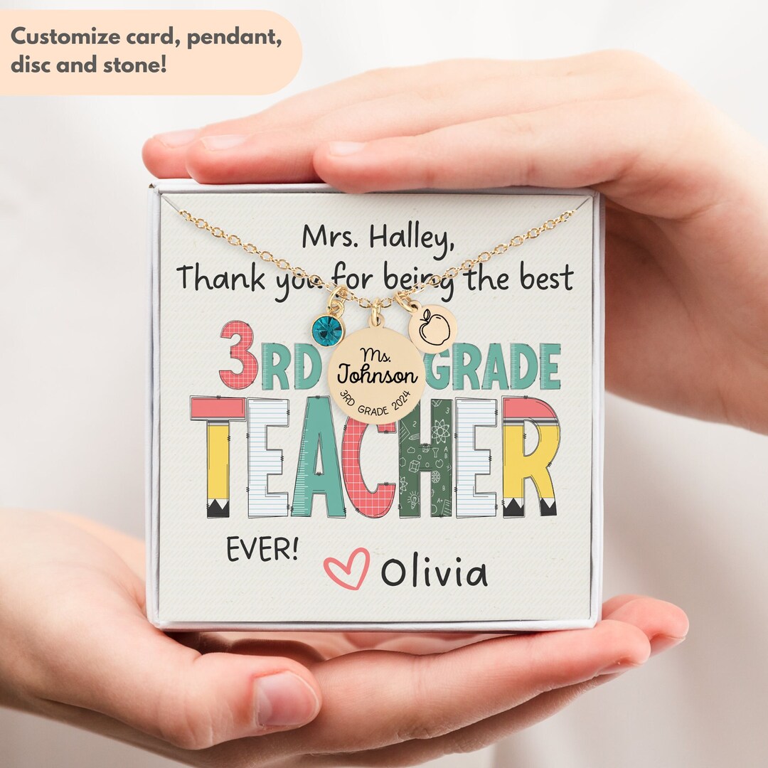 Personalized 3rd Grade Teacher Necklace Gift, End of School Year Gifts ...