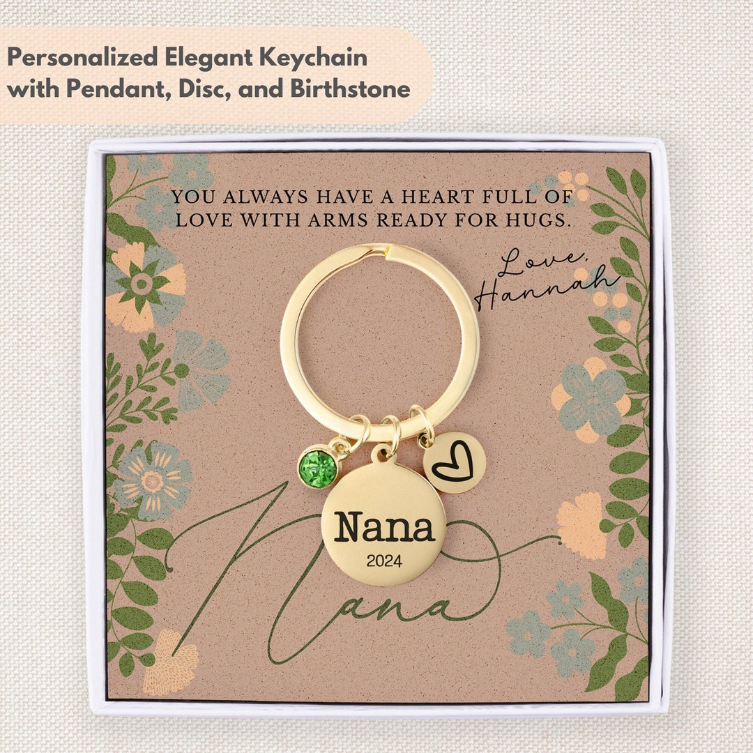 Personalized Nana Keychain With Birthstone and Disc, Custom Nana ...
