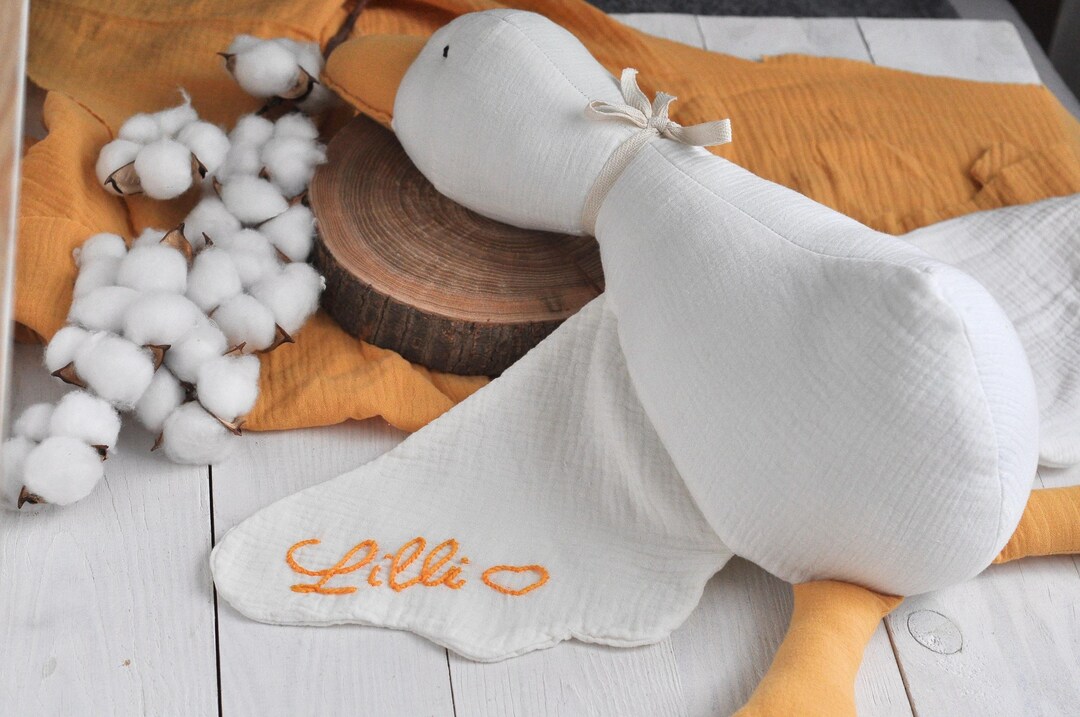 Handmade Goose With Personalized Name on Wing | Muslin Goose Toy | Baby ...