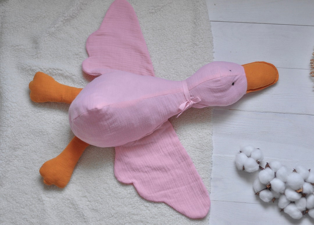Pink Goose Plush Doll With Custom Ribbon - Soft Hugging Toy for Baby Girls | Duck Sleep ...