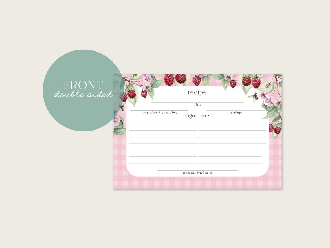 Pack of 4x6 Recipe Cards Fruit Watercolor Raspberries Art Flowers Honey ...