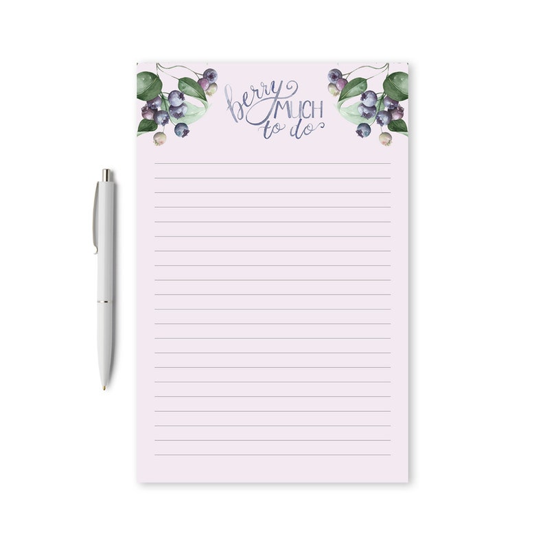 Punny Notepad to Do List Desk Accessory With Watercolor Blueberries Art | Berry Much to Do ...