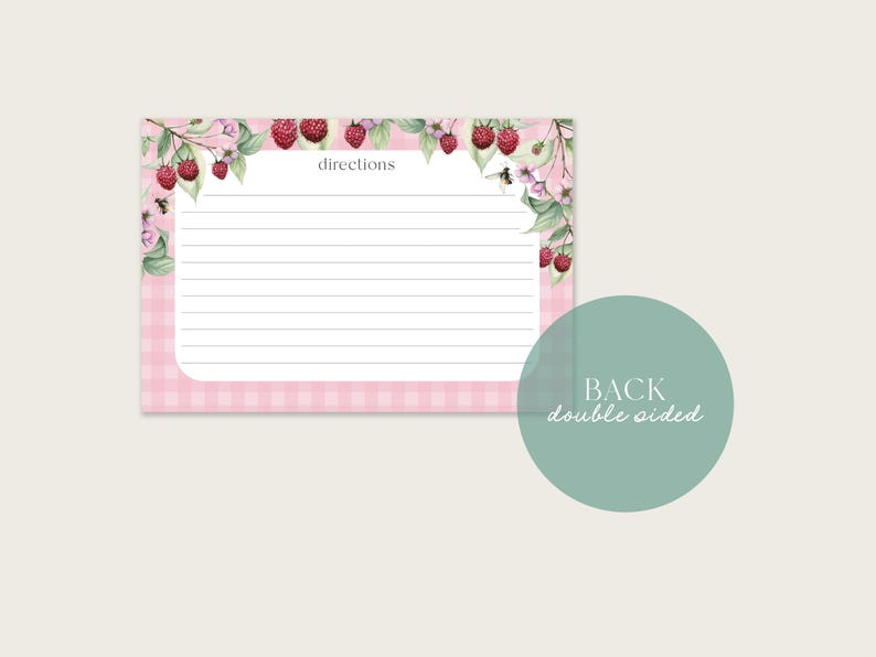 Pack of 4x6 Recipe Cards Fruit Watercolor Raspberries Art Flowers Honey ...