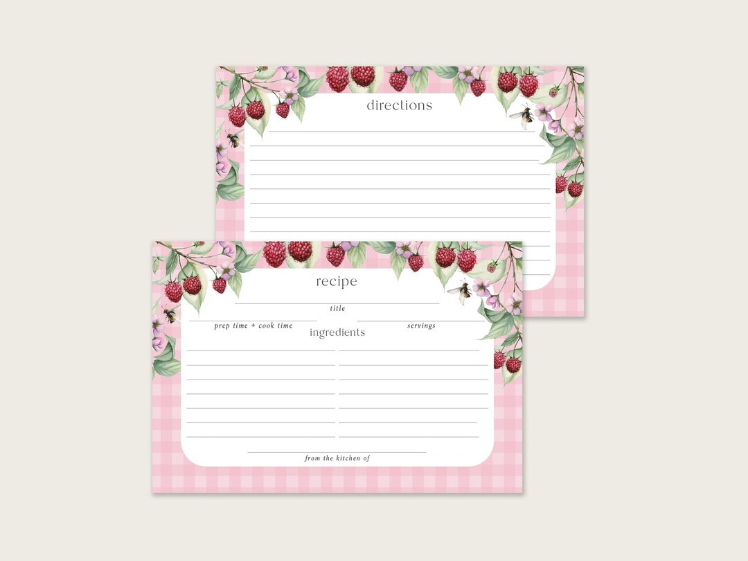 Pack of 4x6 Recipe Cards Fruit Watercolor Raspberries Art Flowers Honey ...