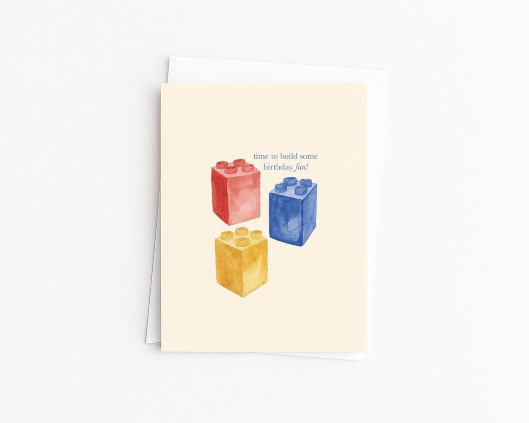 Building Blocks Birthday Card | Watercolor Lego-inspired Kids Greeting ...