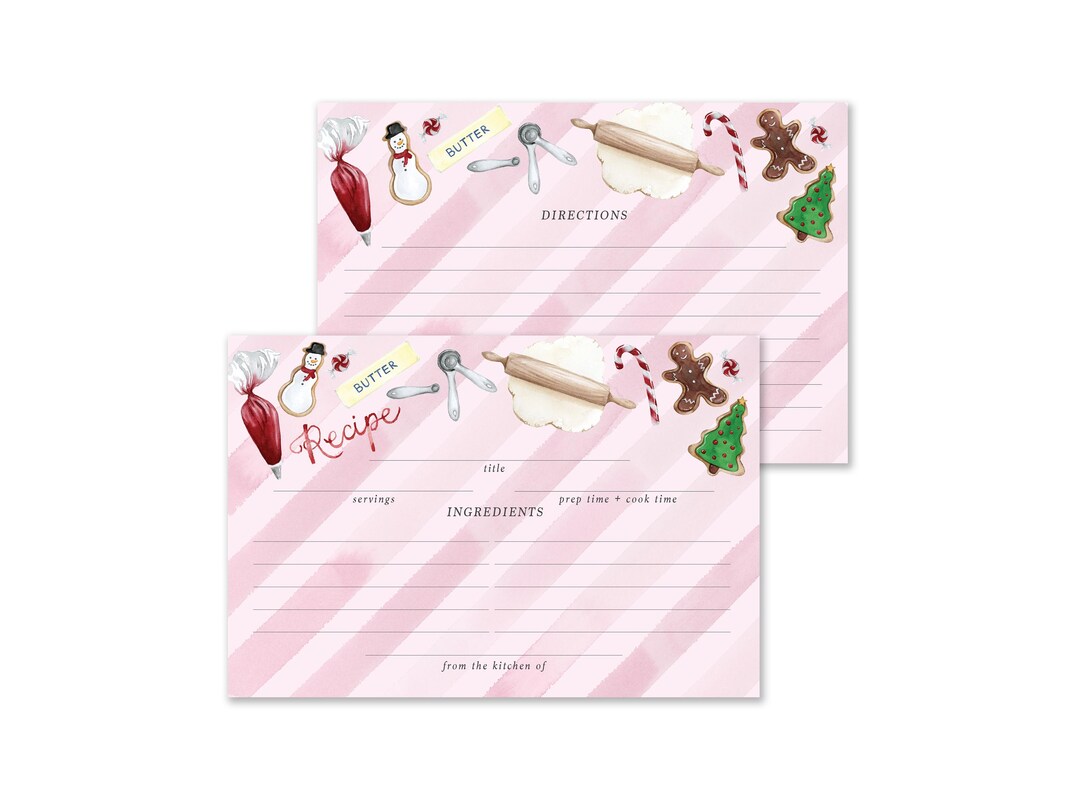 Pack of 10 4x6 Christmas Baking Recipe Cards | Pink Christmas Cookie ...