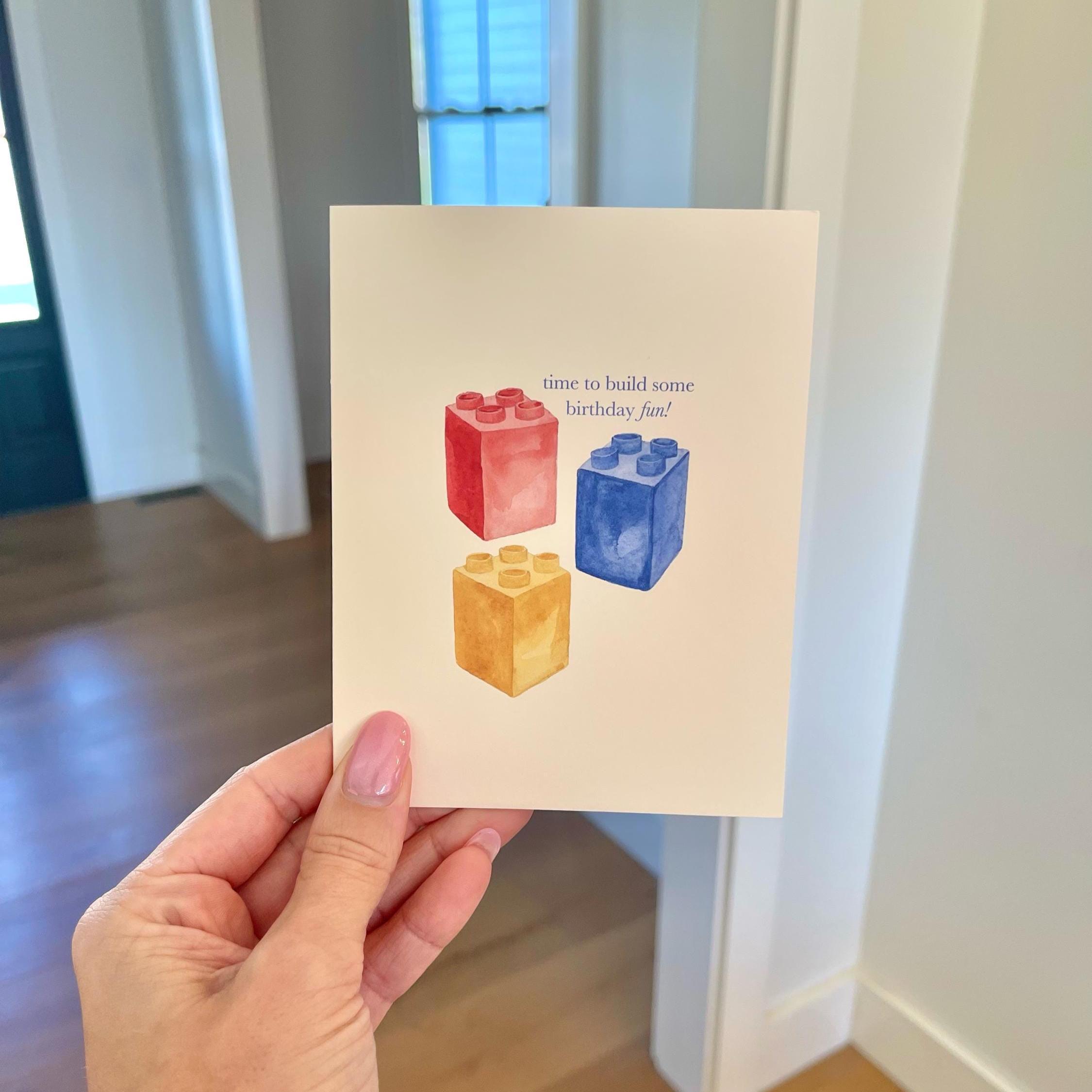 Building Blocks Birthday Card | Watercolor Lego-inspired Kids Greeting ...