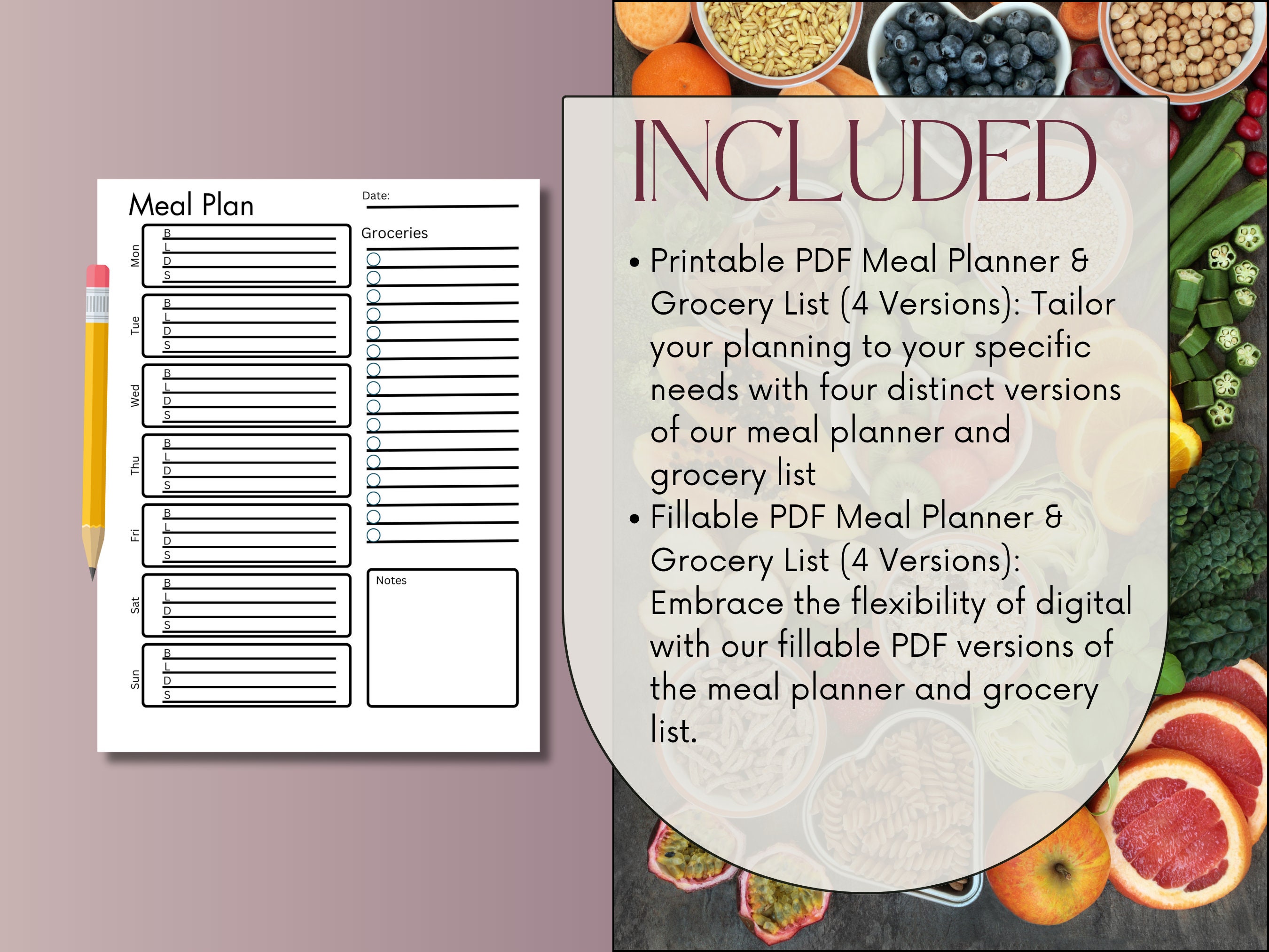 Ultimate Meal Prep Planner + Grocery List Bundle - Printable + Fillable ...