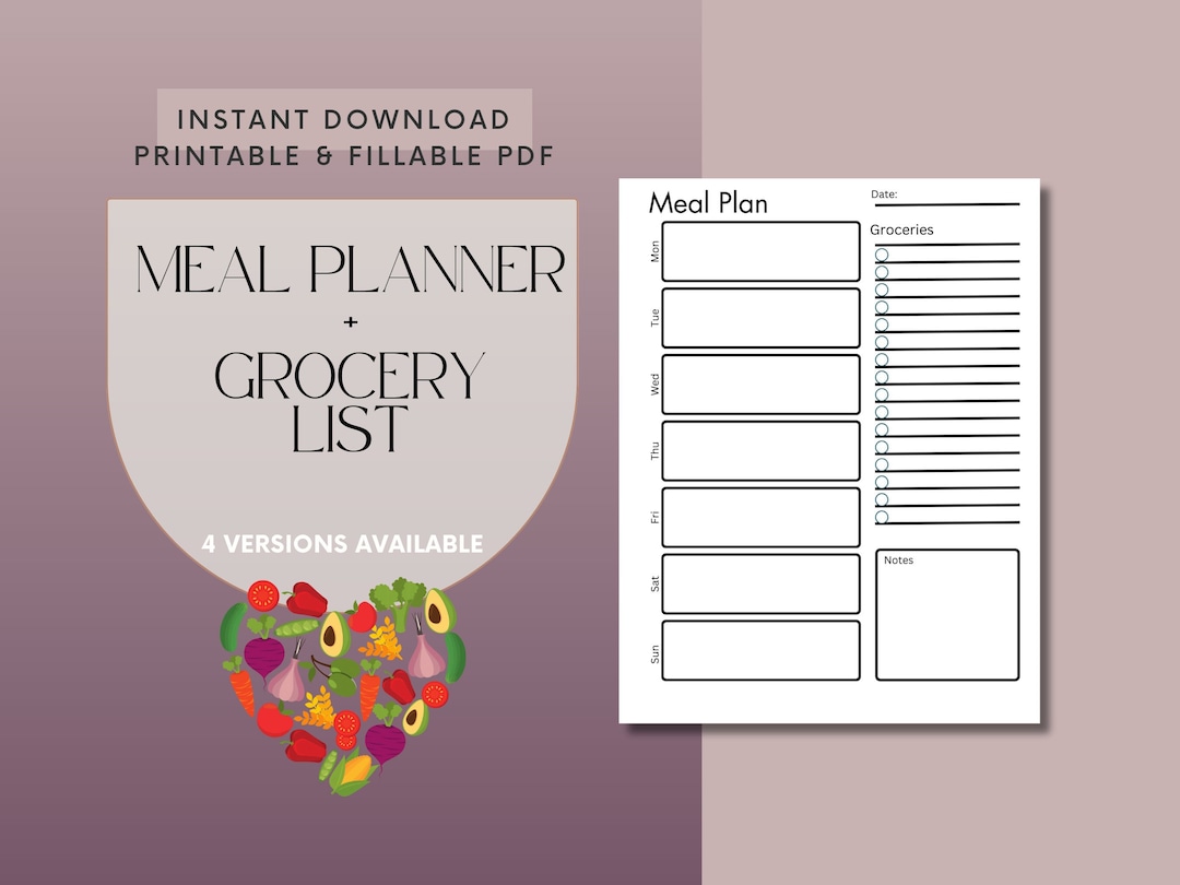 Ultimate Meal Prep Planner + Grocery List Bundle - Printable + Fillable ...