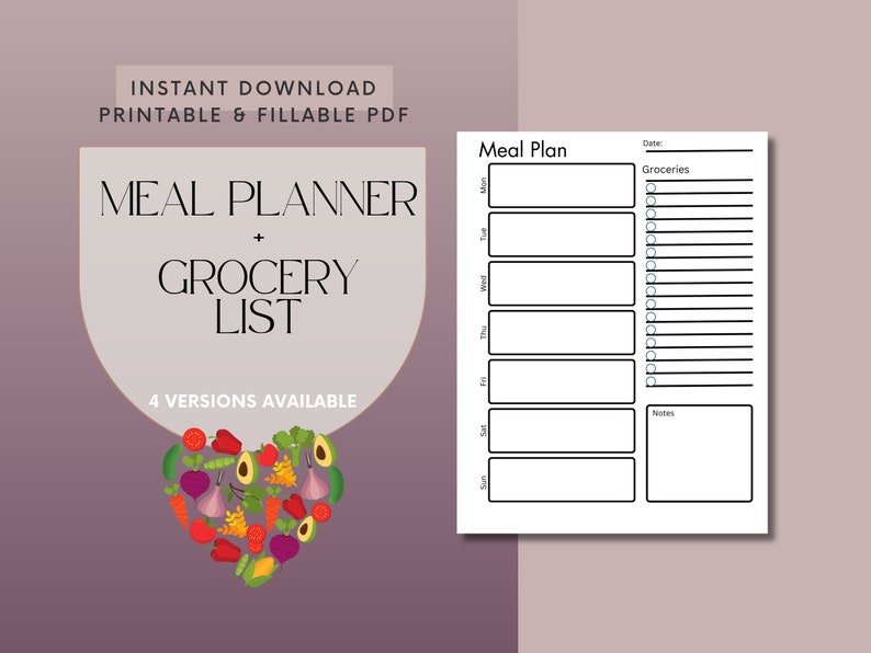 Ultimate Meal Prep Planner + Grocery List Bundle - Printable + Fillable ...