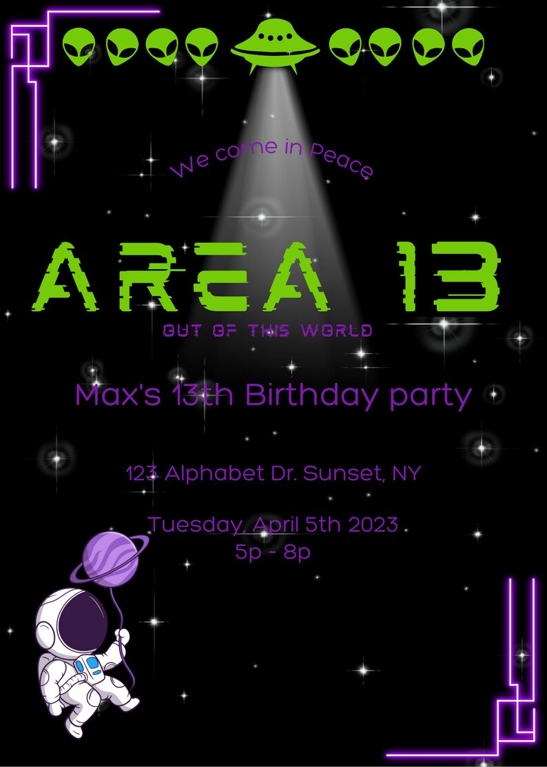 Alien Birthday Invitation Instant Download - Etsy