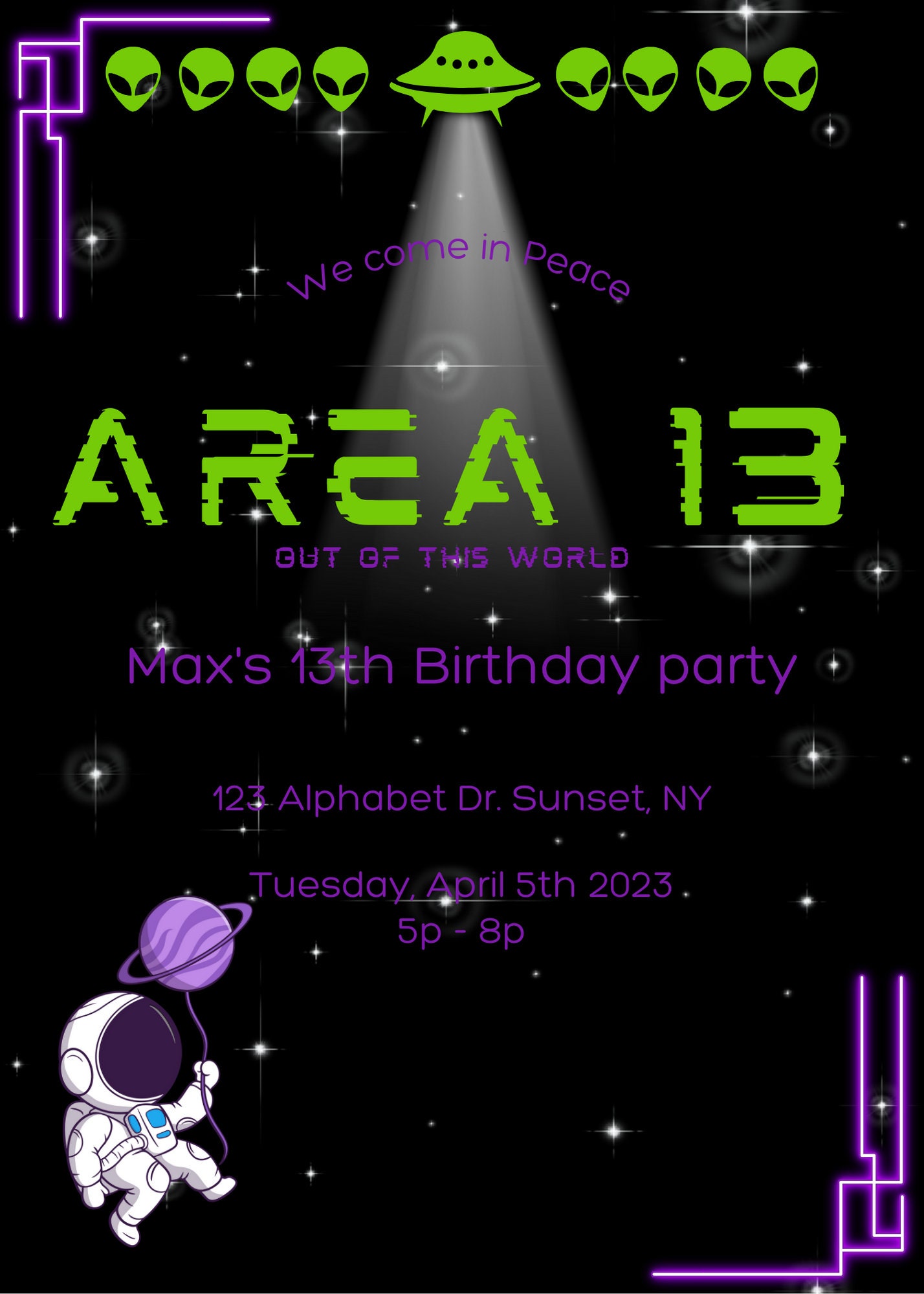 Alien Birthday Invitation Instant Download - Etsy
