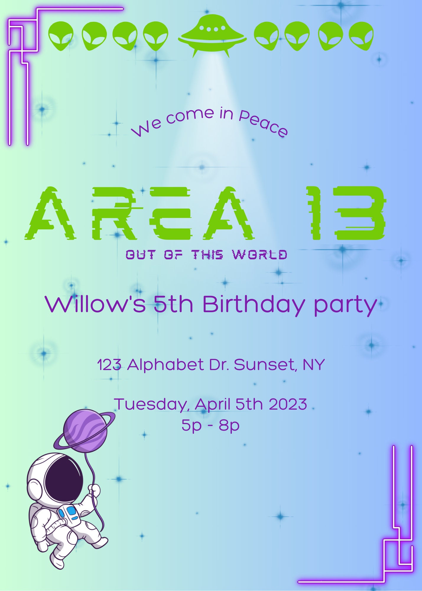 Alien Birthday Invitation Instant Download - Etsy