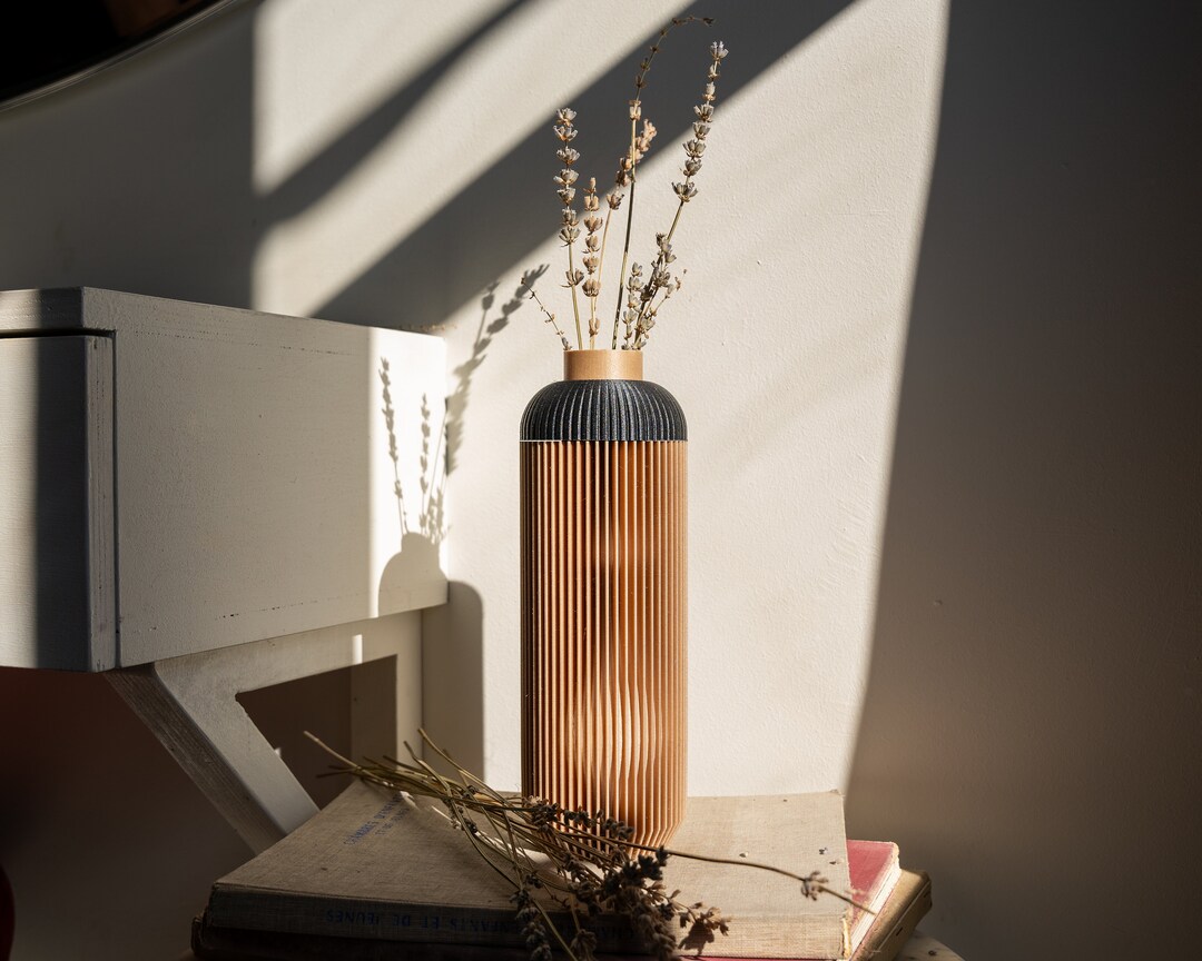 AMSTERDAM Natural Wood Vase, for Dried Flowers, Minimalist Nordic Home ...