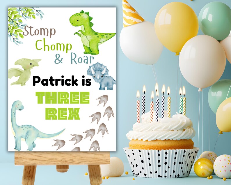 Editable Three Rex Birthday Welcome Sign 18x24 Template (digital ...