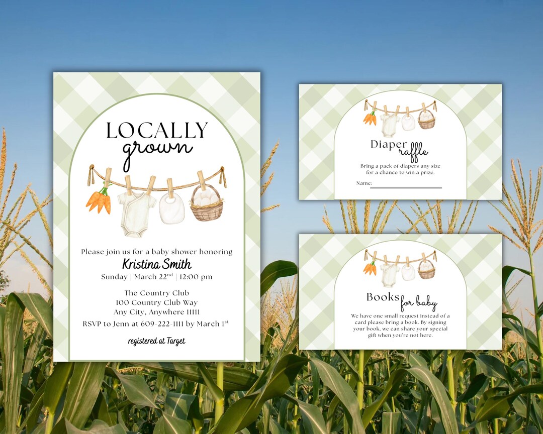 Editable Locally Grown Baby Shower Invitation Template (digital ...
