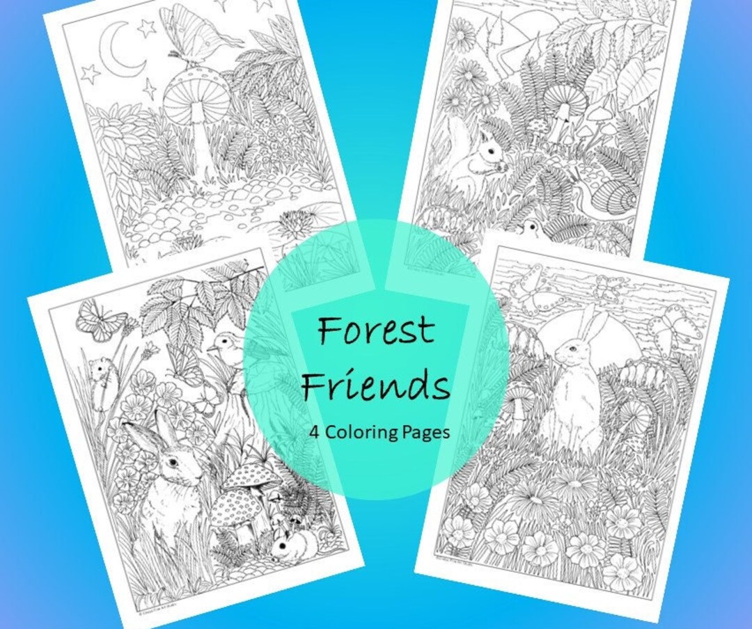 Forest Friends Coloring Pages Printable Digital Instant Download - Etsy