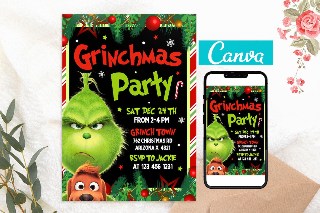 Grinch Birthday Invitation Printable Grinch Invitation - Etsy