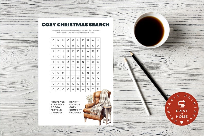 Cozy Christmas Word Search, Fun Christmas Game, Printable Christmas ...