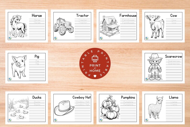 Around the Farm Handwriting & Coloring Book Handwriting - Etsy
