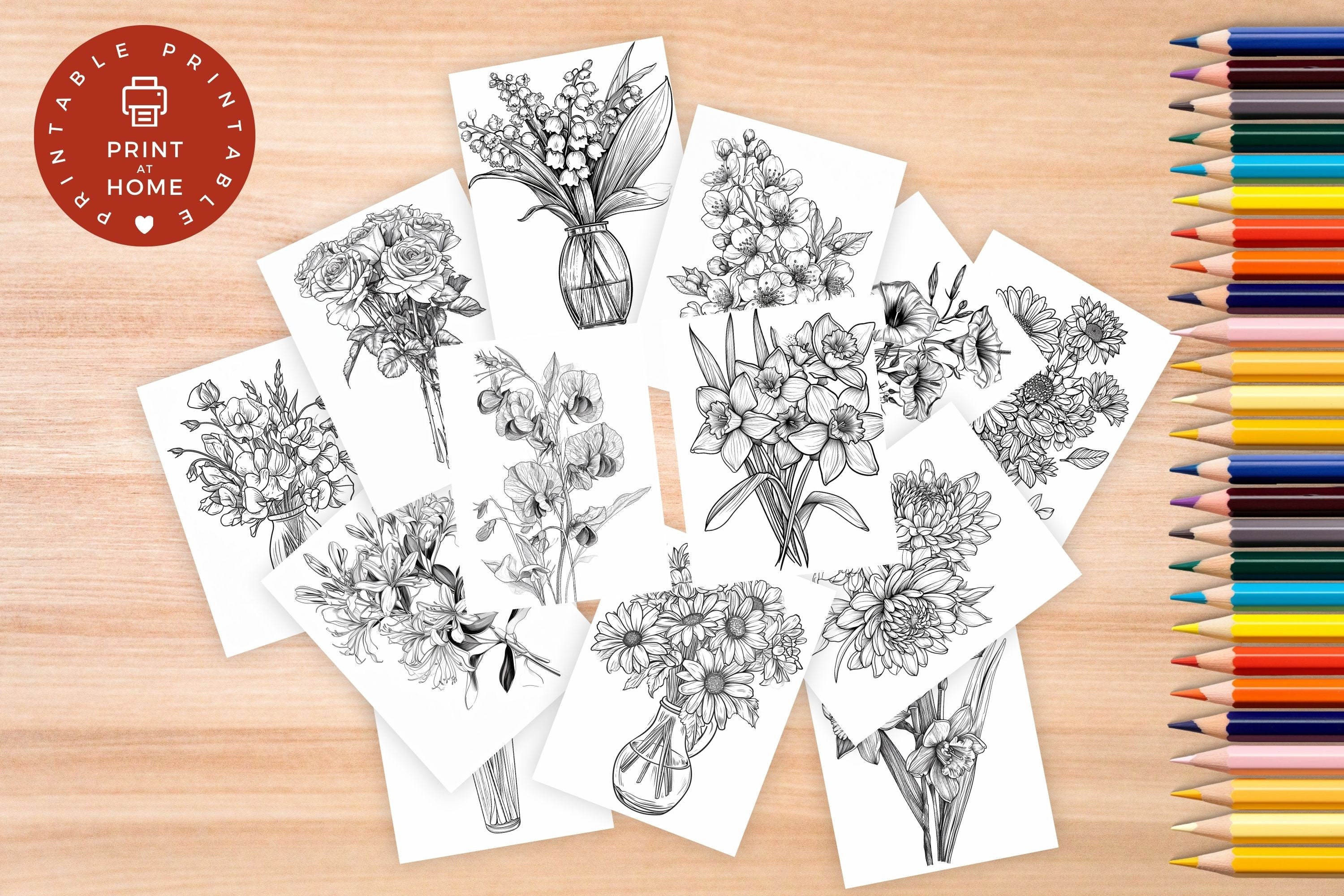 Printable Birth Month Floral Coloring Book, Printable PDF, Botanical ...