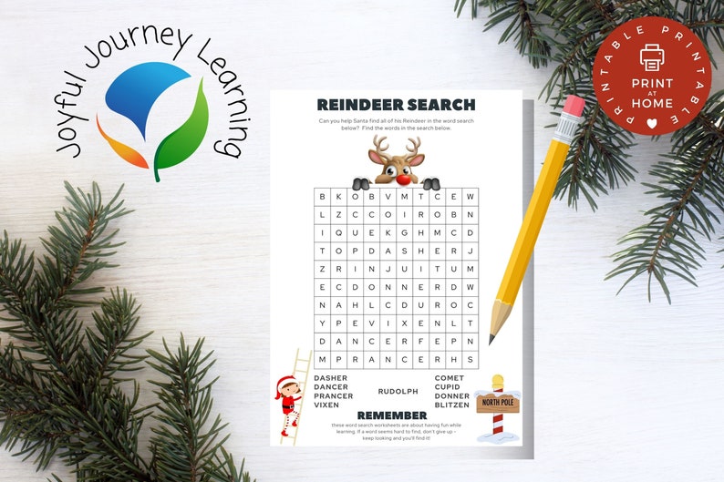 Reindeer Word Search Activity Sheet | Christmas Kids Activity | Instant ...