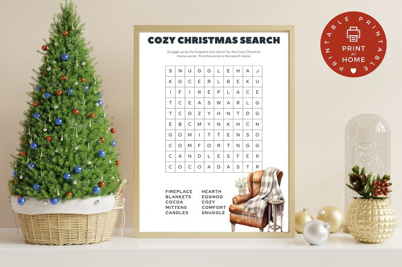 Cozy Christmas Word Search, Fun Christmas Game, Printable Christmas ...