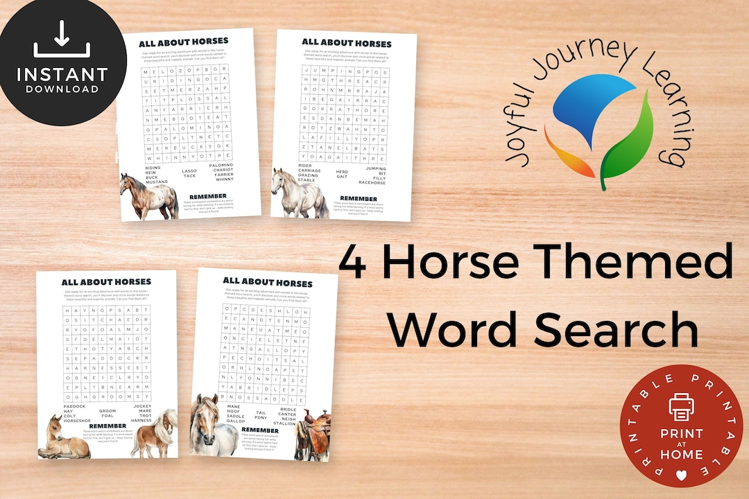 Horse Themed Word Search | Horse Camp Activities | Kids Horse Themed ...