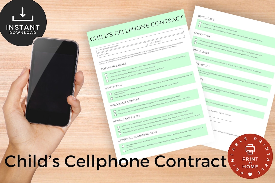 Child's Cellphone Contract, Parent Child Contract, Tween Cellphone ...