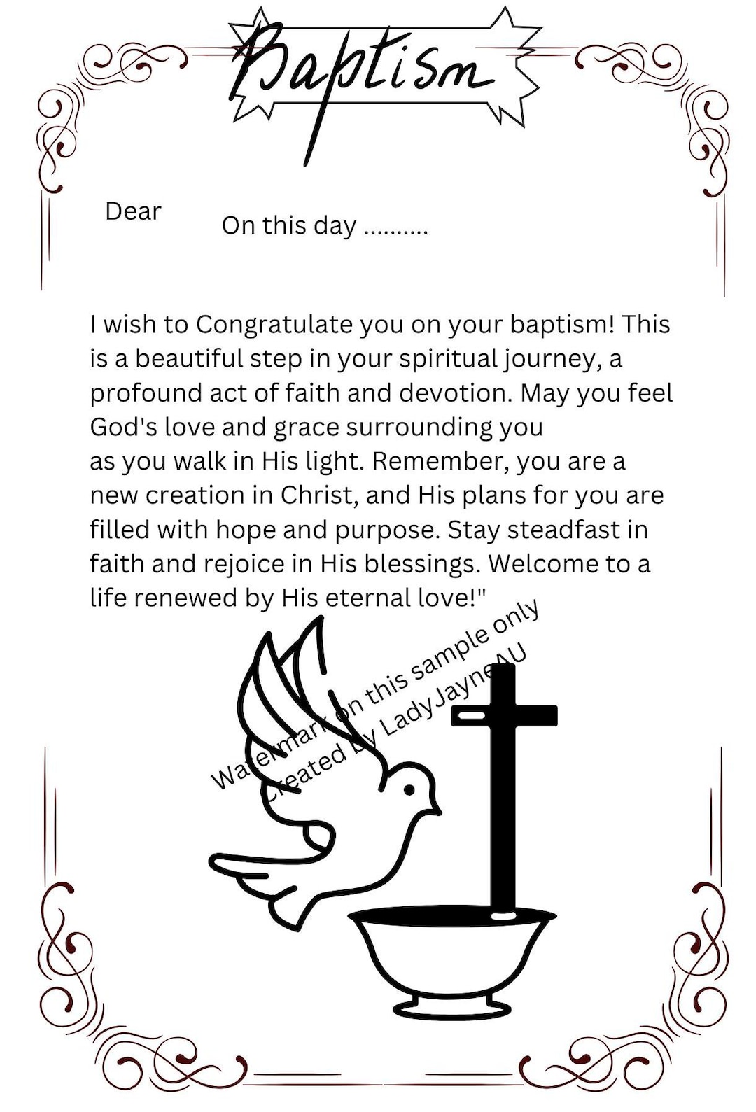 Christian Baptism Congratulation Note, - Etsy
