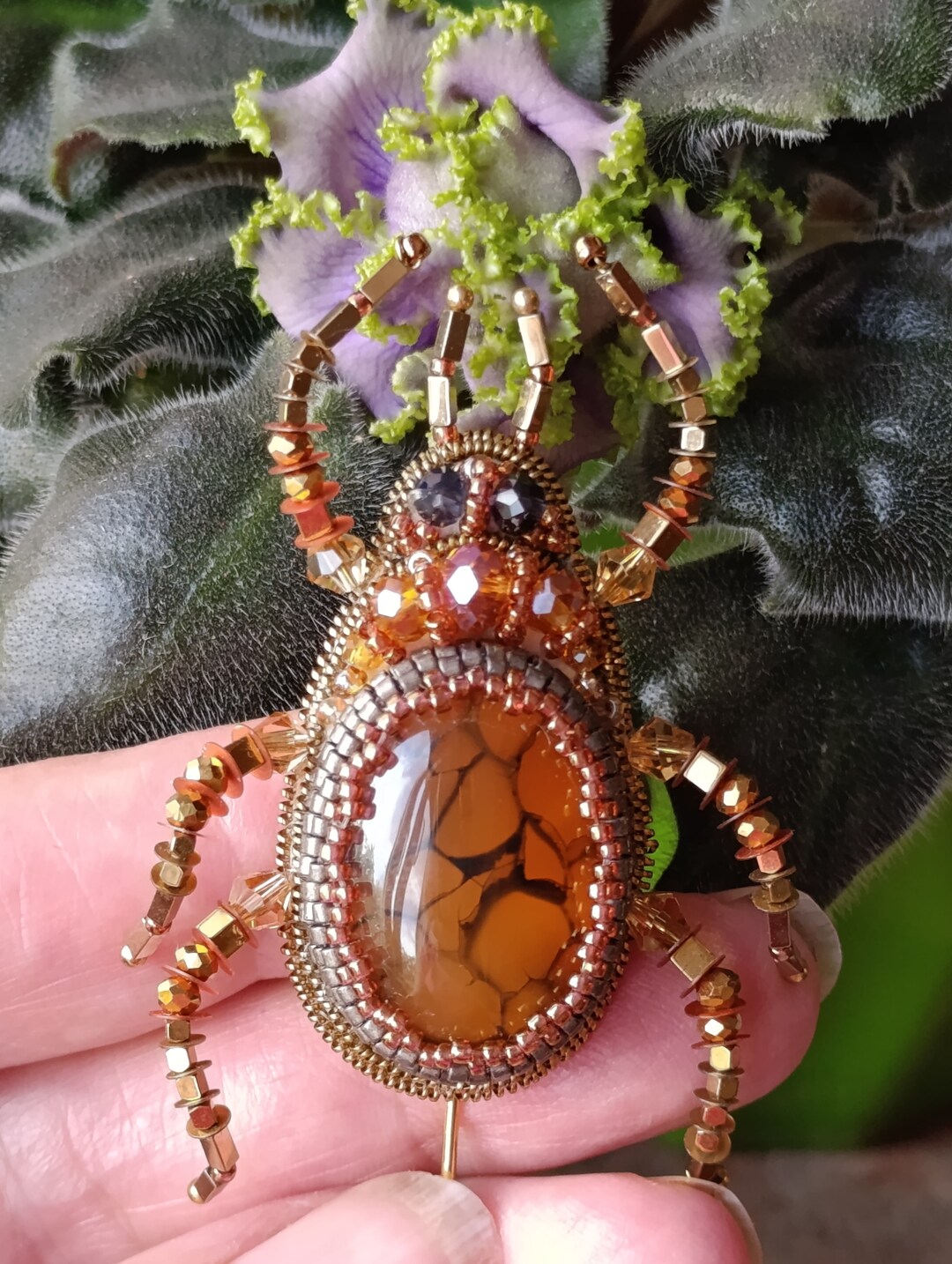 Scarab Beetle Brooch: Jasper Stone Amulet - Good Luck Charm - Etsy