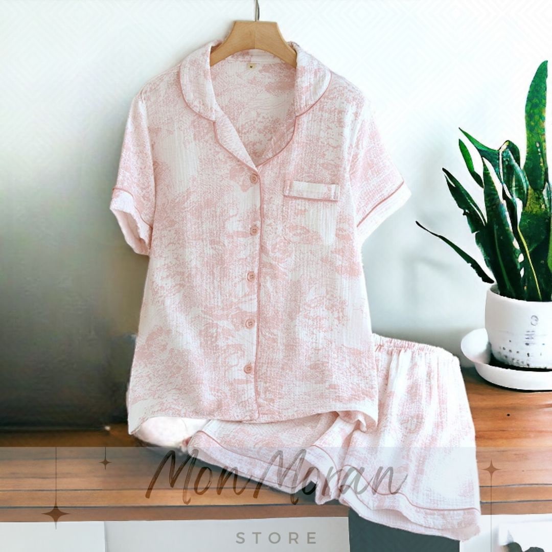 Ink Print Women's Pajama Set Natural Motive Cotton Pyjamas Nighttime ...