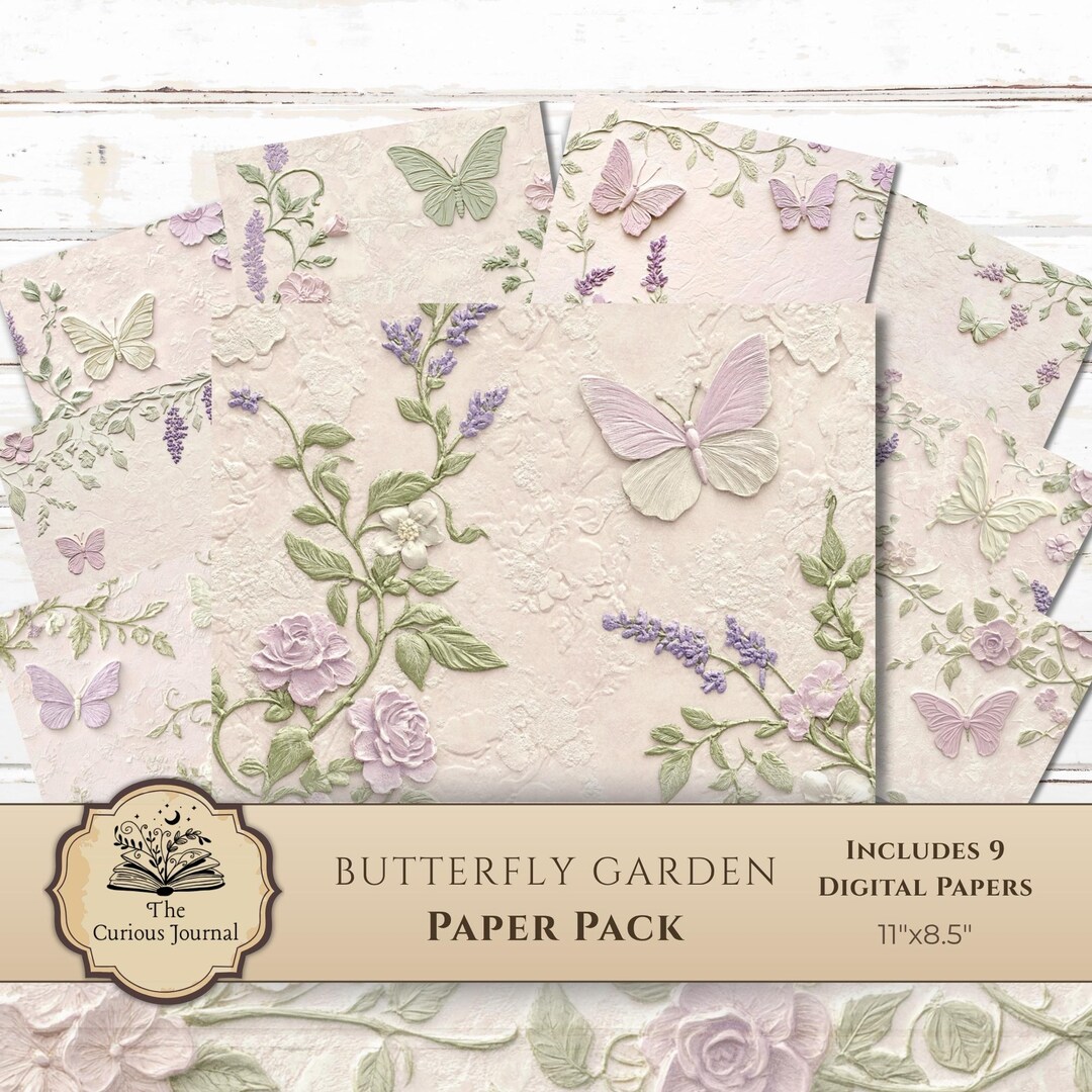 Butterfly Garden Digital Papers, Shabby Chic Printable Floral Junk ...