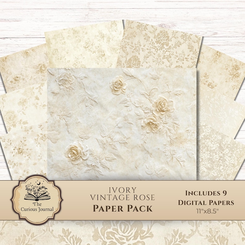 Ivory Vintage Rose Paper Pack, Shabby Chic Printable Floral Journal ...