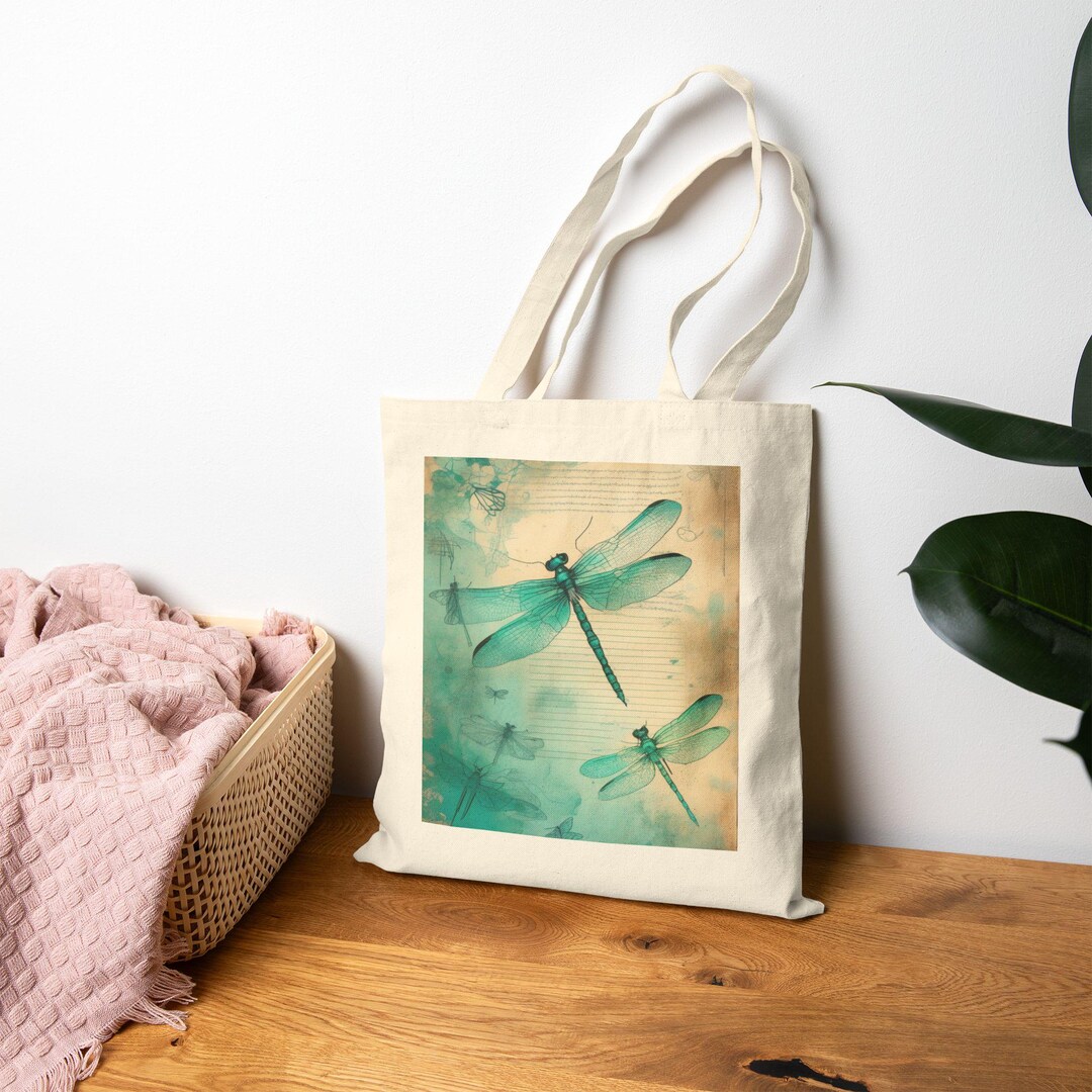 Vintage Dragonfly Canvas Tote Bag, Insect Lover Shopping Bag, Nature ...