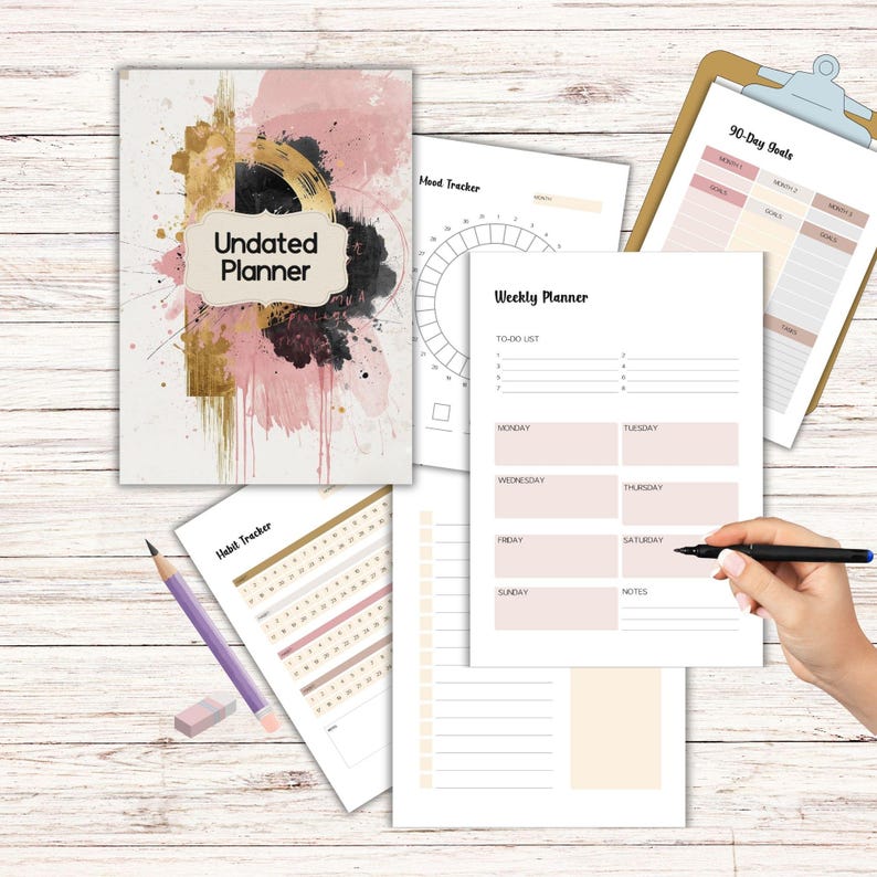 Undated Planner, 2026 Calendar, Complete Printable Self-care Kit, 3 PDF ...
