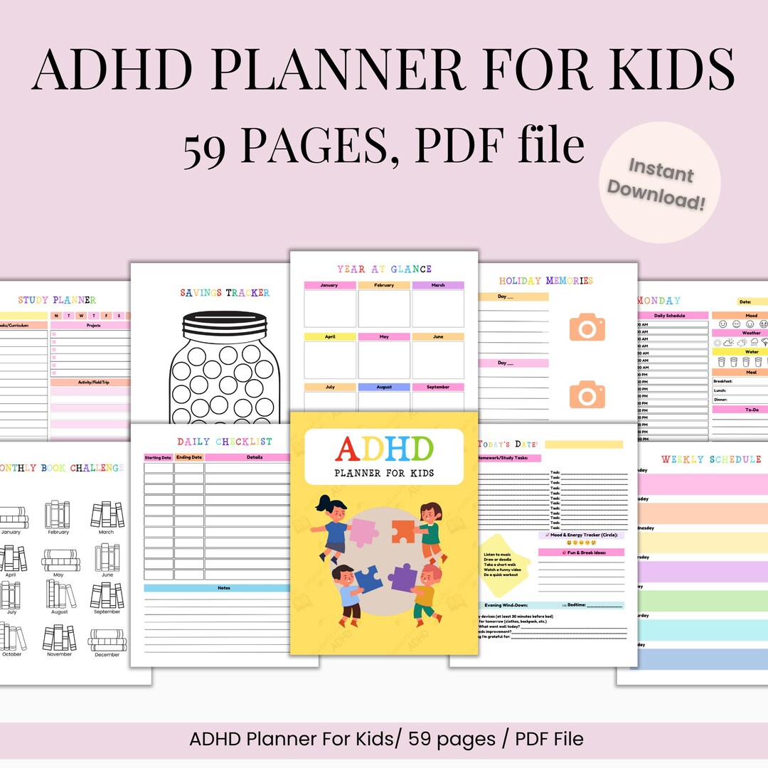 ADHD Planner for Kids, Printable Daily Organizer, Child-friendly Focus ...