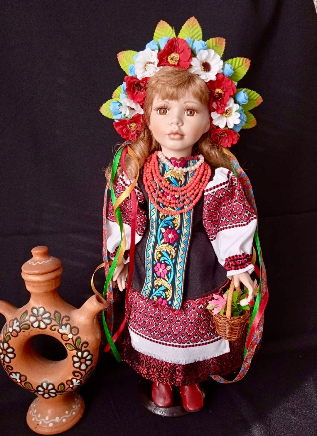 Ukrainian Brunette Haired Girl Doll in Dressing Outfit W/ Brown Eyes ...