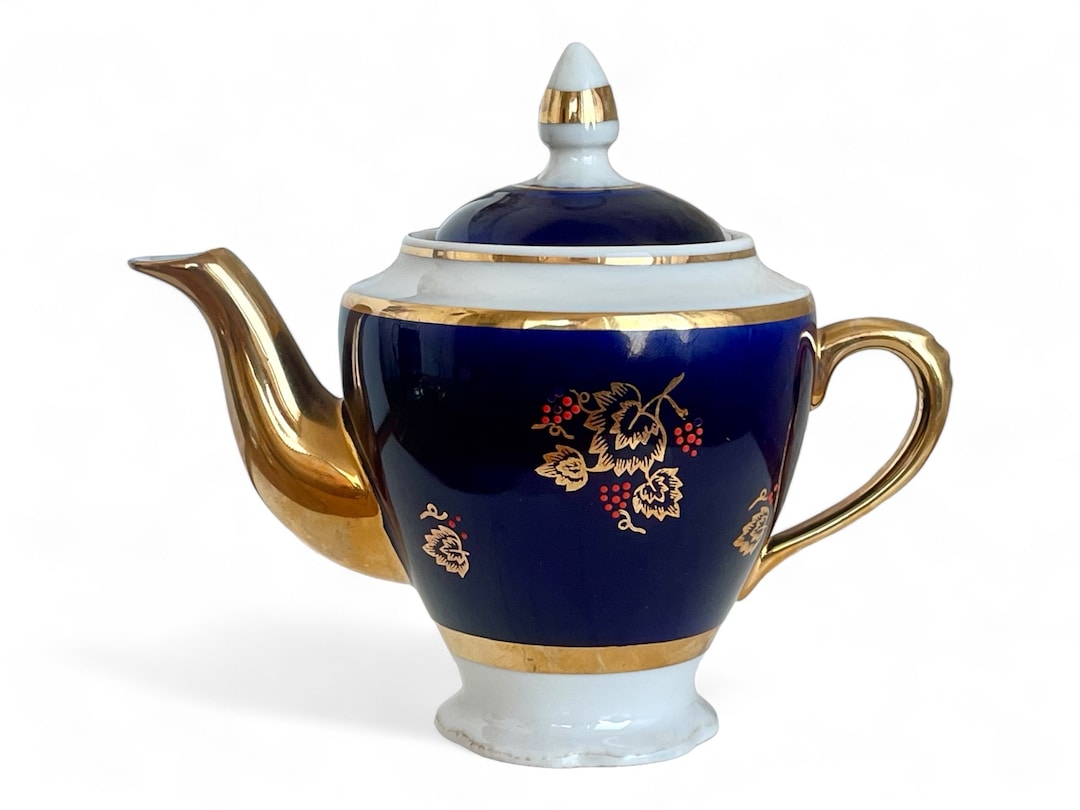 Soviet Ukrainian Vintage Teapot 250 Ml Dovbysh Cobalt Porcelain Flowers ...