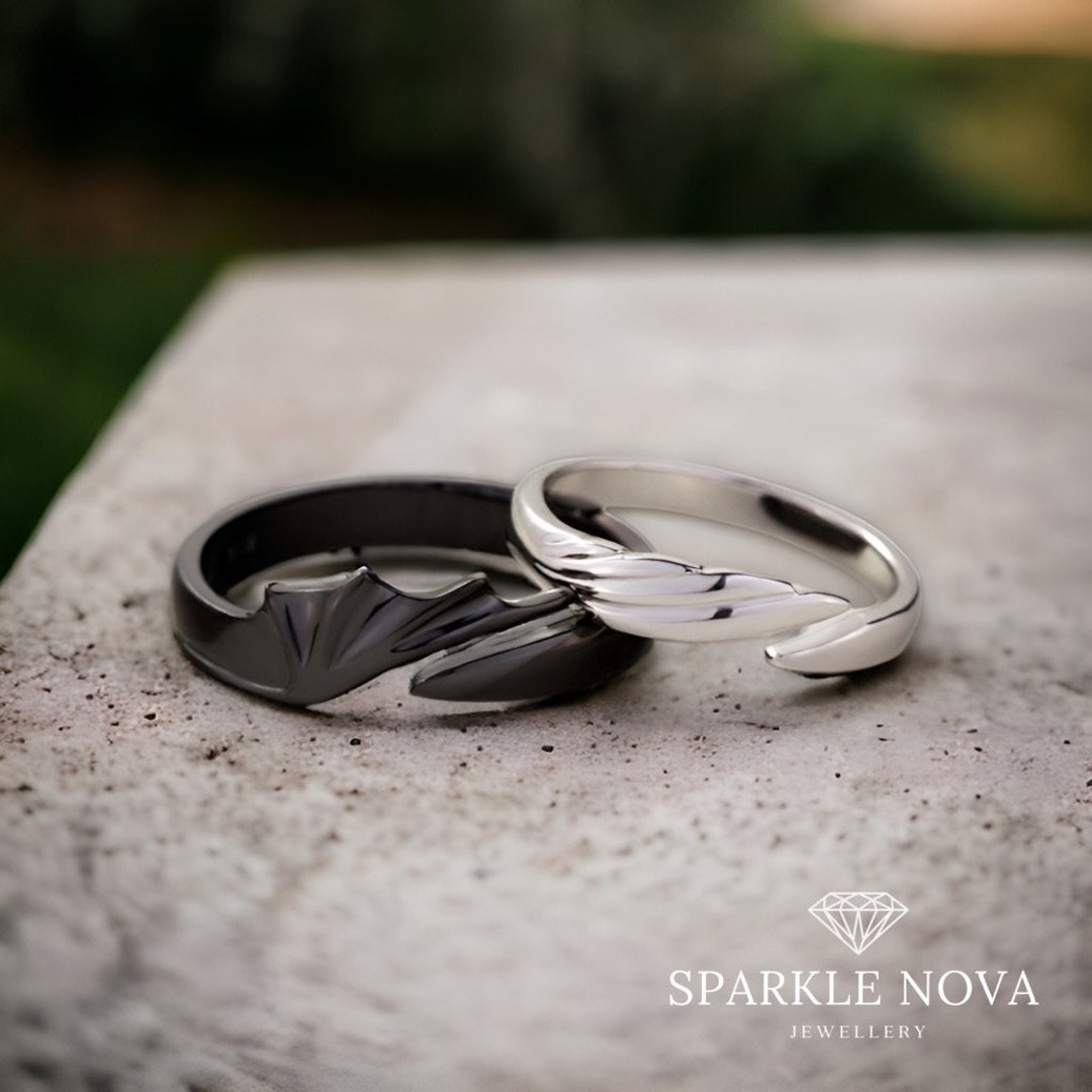 Couples Dragon Wing Rings S925 Couples Angel and Demon Rings Gothic ...