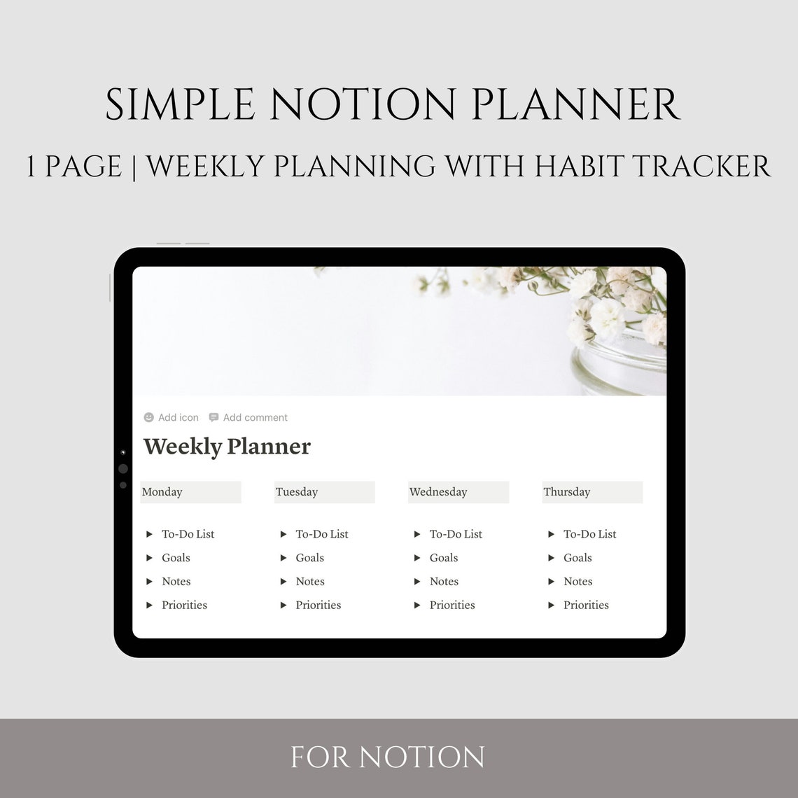 Simple Notion Template for Weekly Planning, Notion Habit Tracker - Etsy