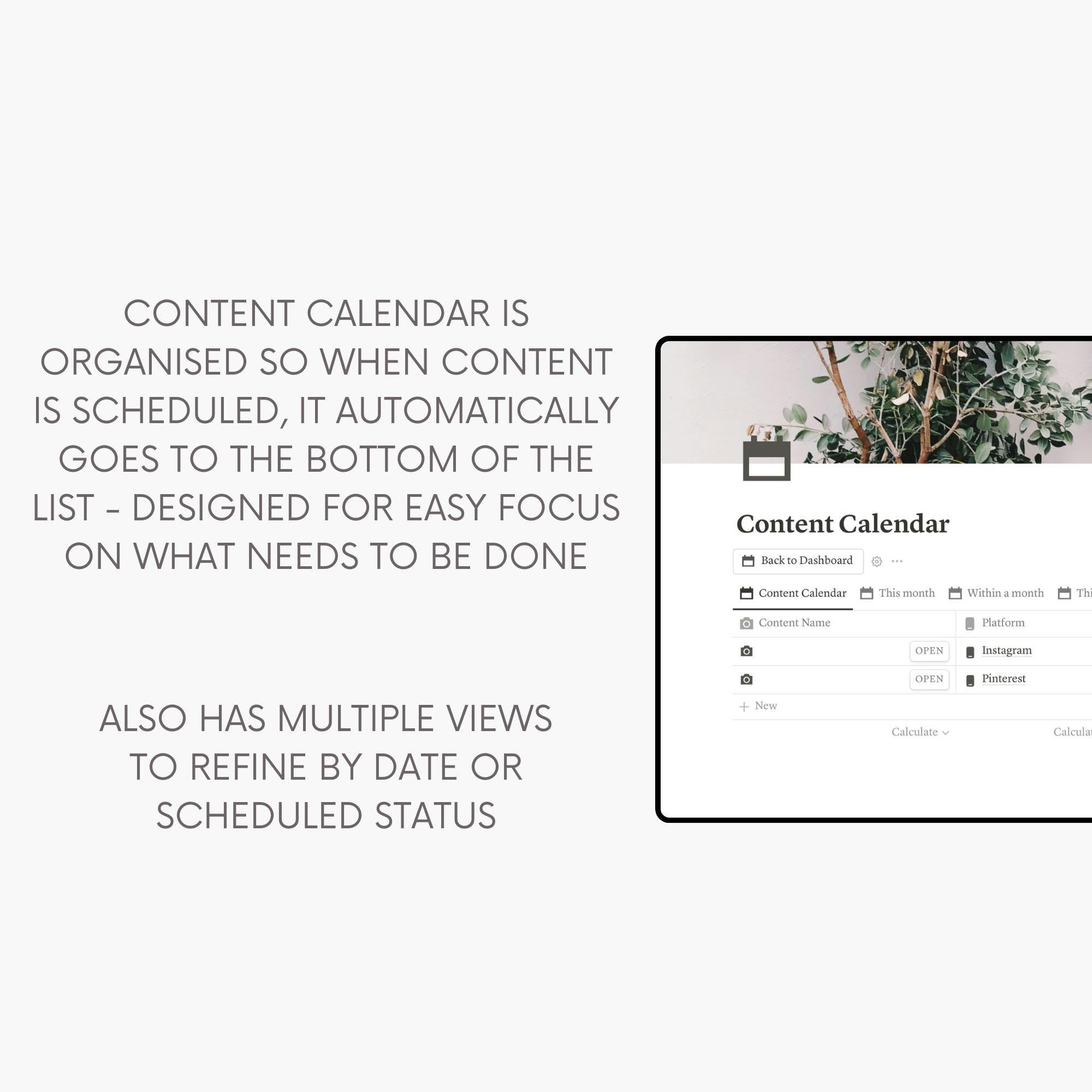 Notion Content Calendar, Notion Template, Notion Dashboard - Etsy