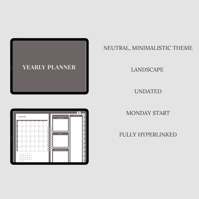 Minimalistic Undated Yearly Digital Planner for Ipad, Goodnotes ...