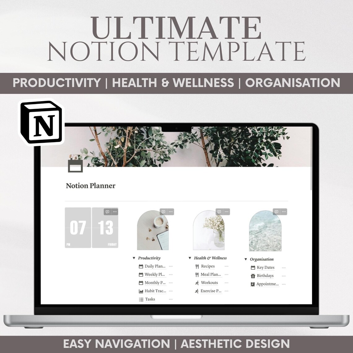 Notion Template, Aesthetic Design, Productivity Management - Etsy
