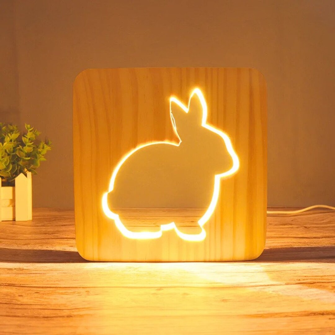 3D LED Wooden Night Light Table Baby Lamp Rabbit - Etsy