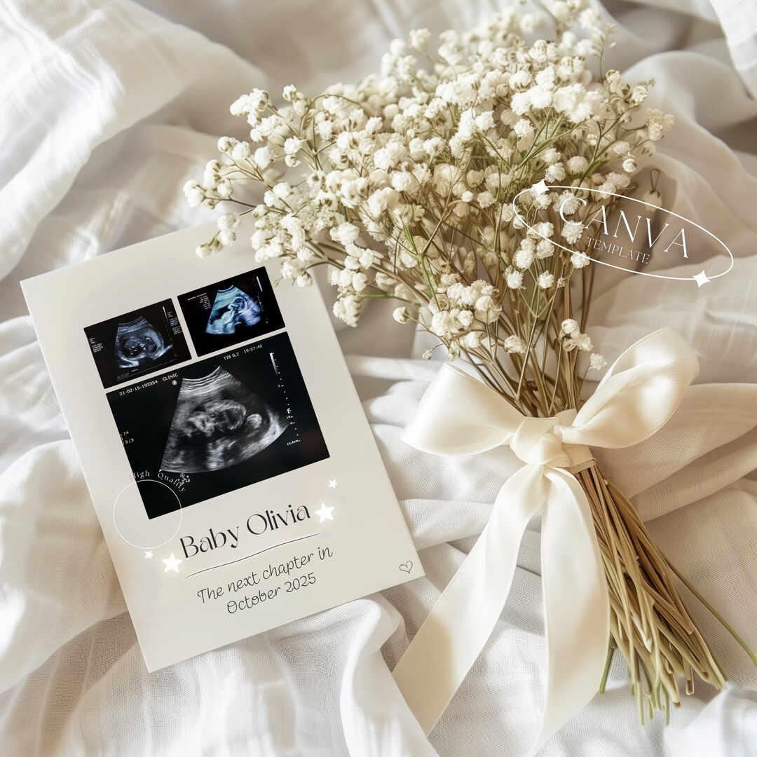 Floral Pregnancy Announcement Digital, Minimalist Baby Announcement ...