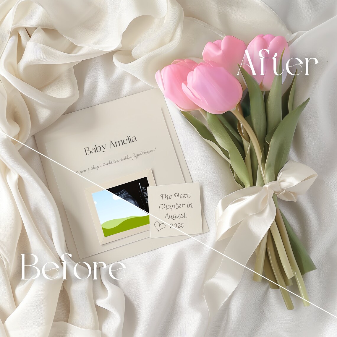Pink Pregnancy Announcement Digital, Minimalist Girl Baby Announcement ...