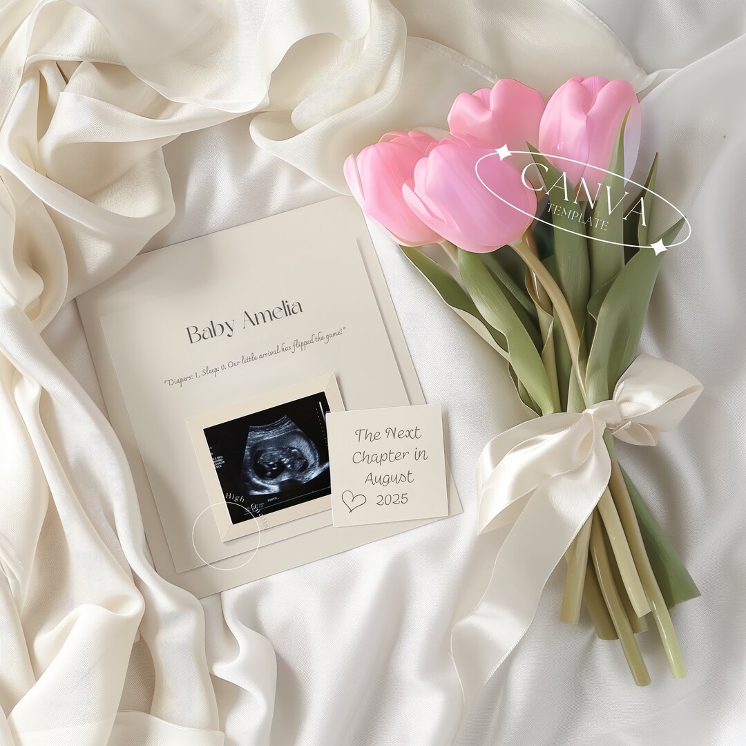 Pink Pregnancy Announcement Digital, Minimalist Girl Baby Announcement ...