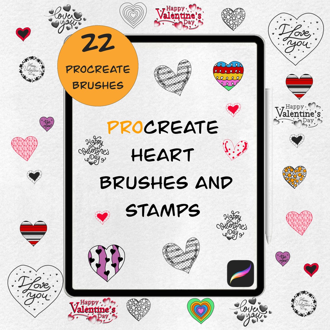 Heart Procreate Brushes: Valentine's Day Stamp Set (digital Download ...