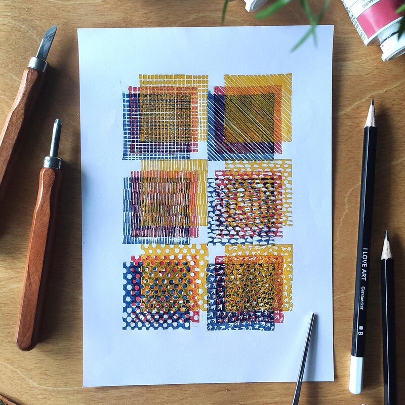Abstract Linocut - Etsy